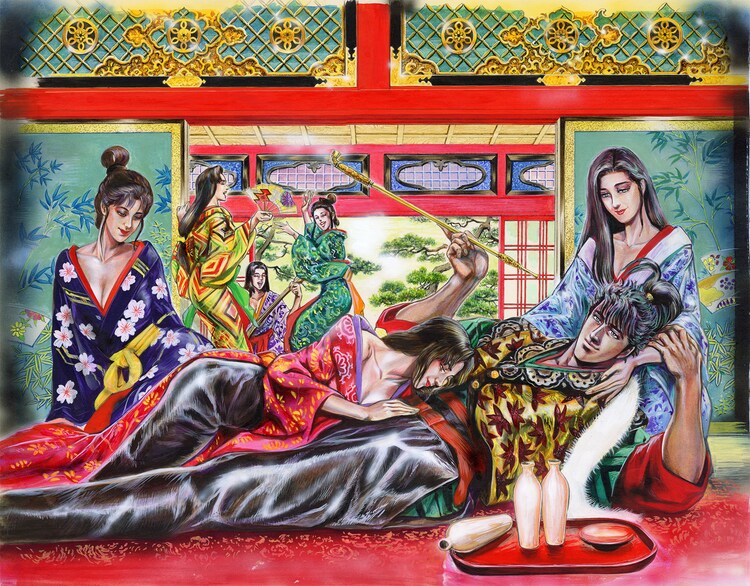 「花の慶次 原画展 ~漢と刀と、かぶき旅~」前後期展示予定作品。 「花の慶次」原画展の詳細発表 再現刀剣の展示に小便鉄砲のフォトスポットも